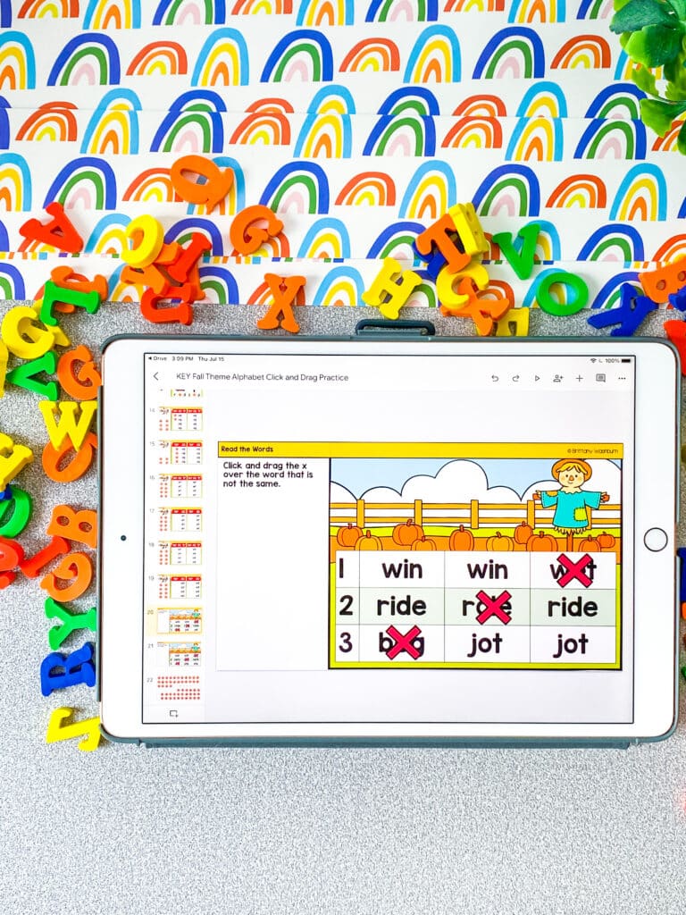 Fall Theme Digital Click and Drag Practice with Alphabet Activities