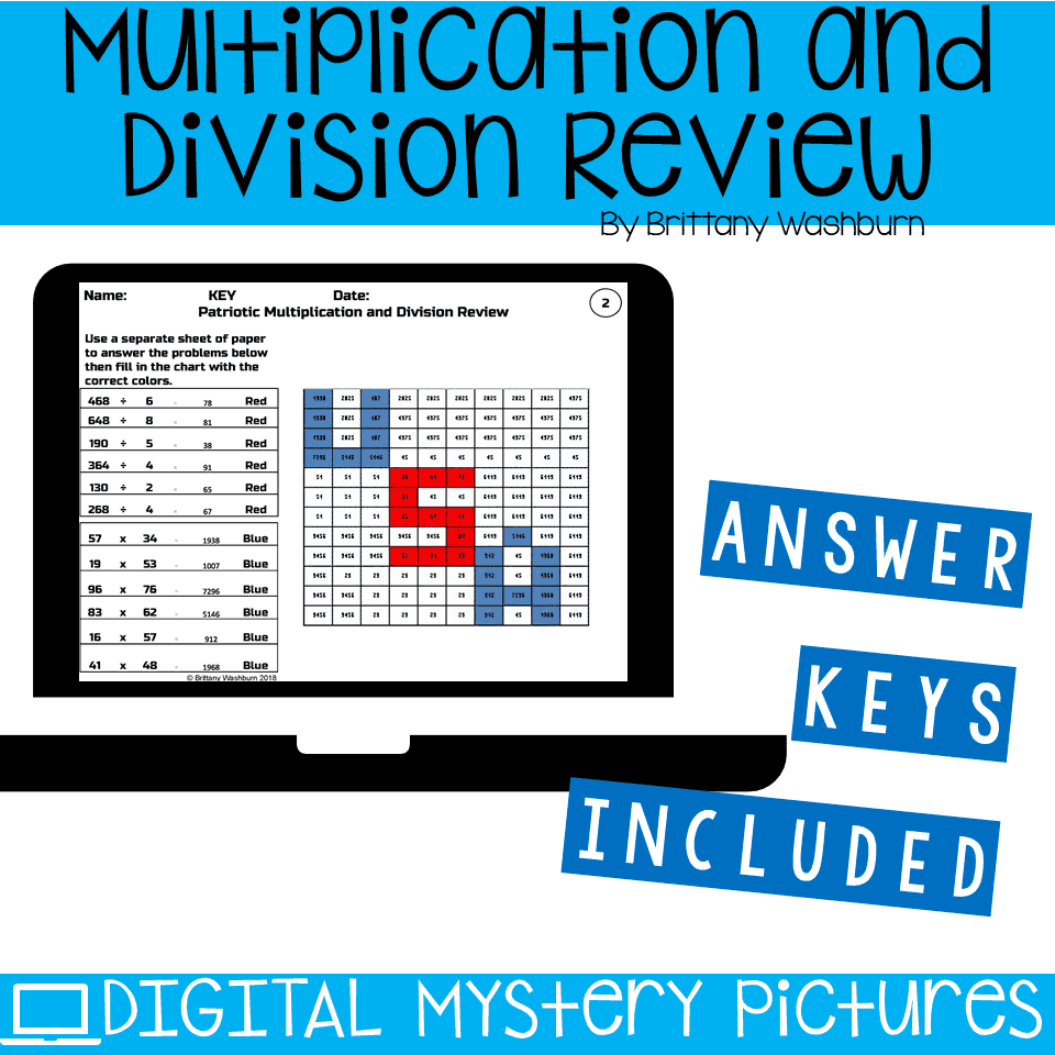 Patriotic Themed Multiplication and Division Practice DIGITAL Mystery ...