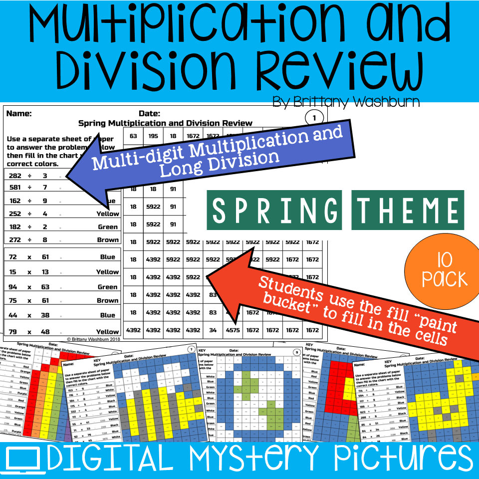 Spring Themed Multiplication and Division Practice DIGITAL Mystery Pictures