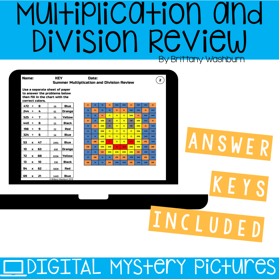 Summer Themed Multiplication and Division Practice DIGITAL Mystery Pictures