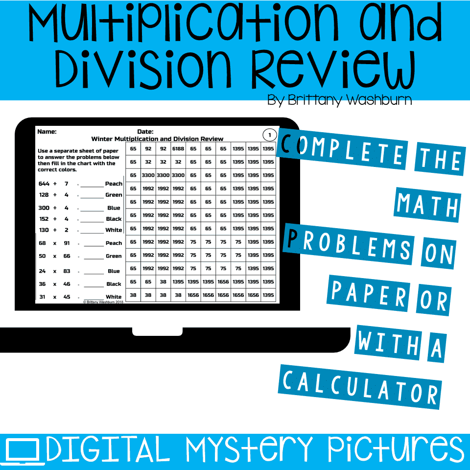 Winter Themed Multiplication and Division Practice DIGITAL Mystery Pictures