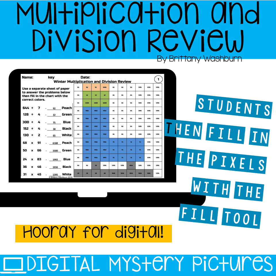 Winter Themed Multiplication and Division Practice DIGITAL Mystery Pictures
