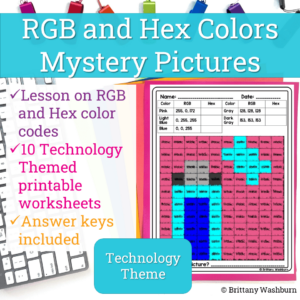RGB and Hex Code Technology Themed Mystery Picture Worksheets