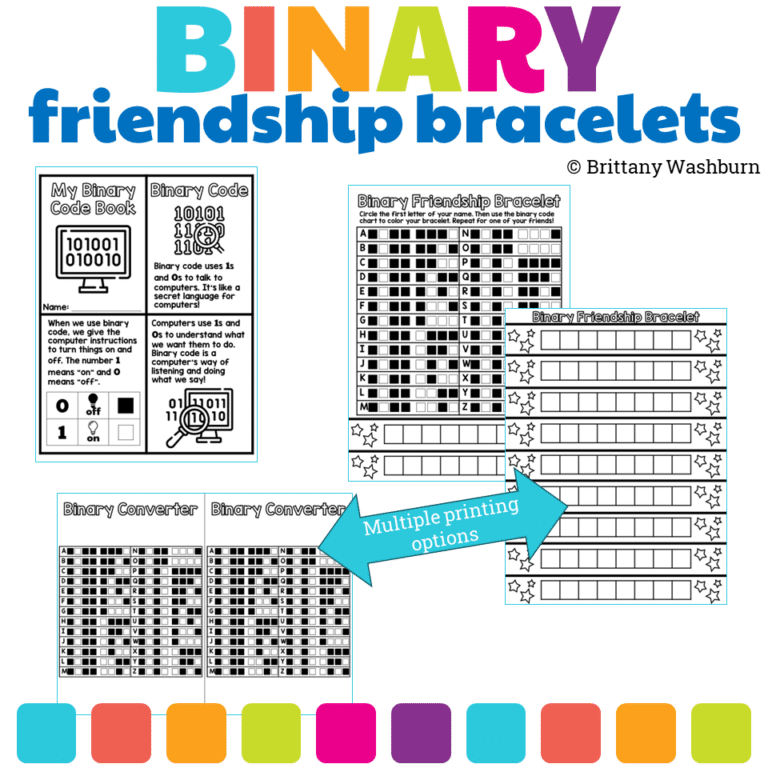 Binary Code Friendship Bracelet Craftivity and Informational Booklet