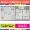 Computer Parts Memory Match Printable Cards