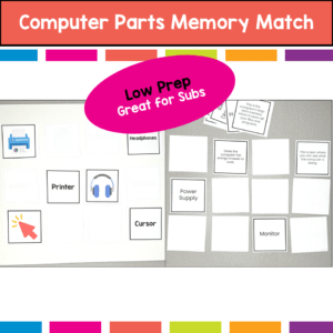 Computer Parts Memory Match Printable Cards