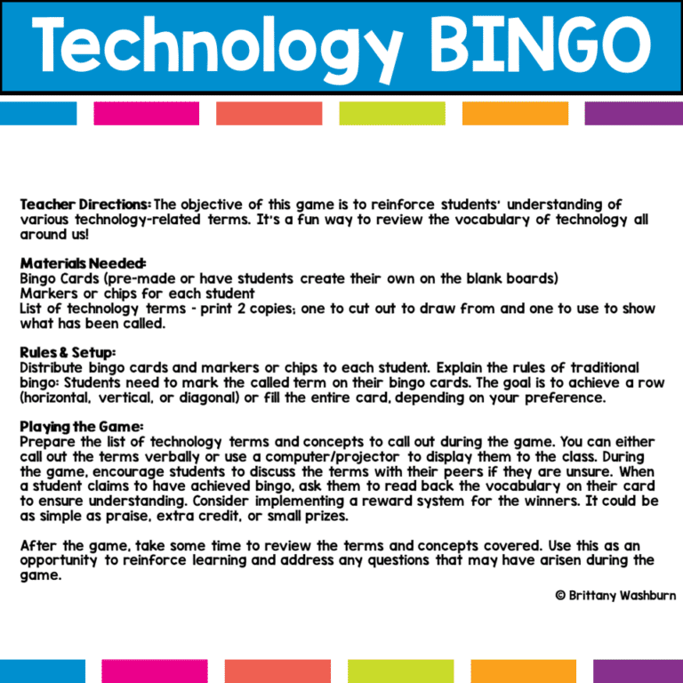Technology Bingo Printable Cards