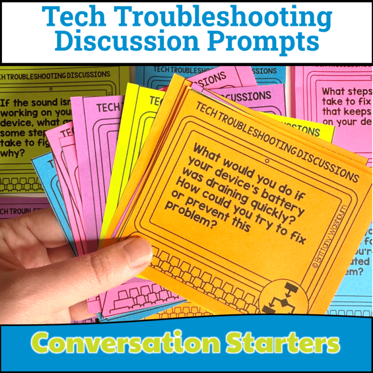 Technology Troubleshooting Discussion Prompts Printable Cards