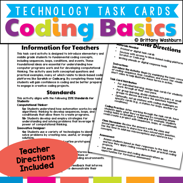 Coding Concepts Printable Task Cards