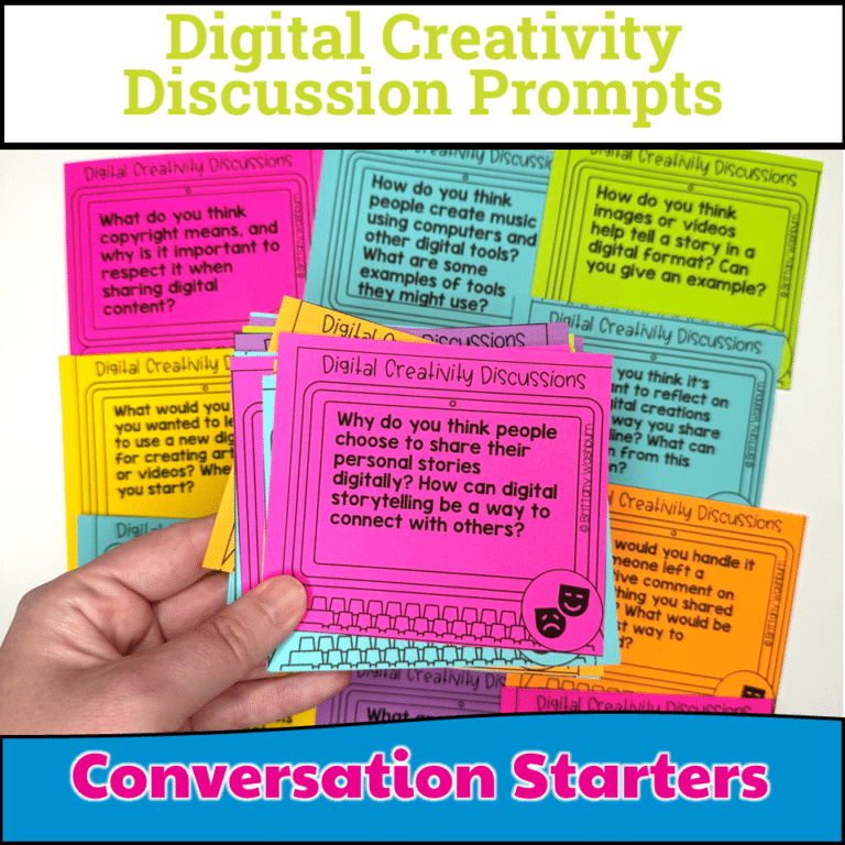Digital Creativity Discussion Prompts Printable Cards