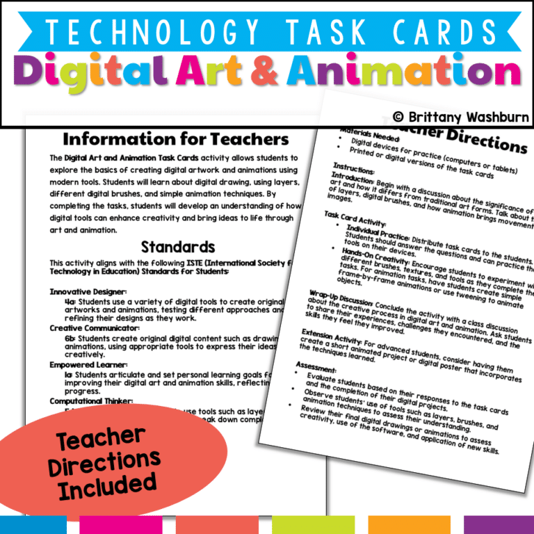 Digital Art and Animation Printable Task Cards
