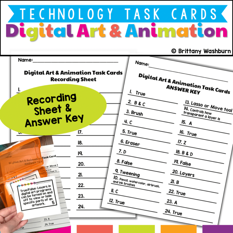Digital Art and Animation Printable Task Cards